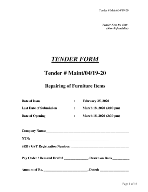 Fillable Online tenders iba edu TENDER NOTICE Tender # Maint/04/19-20 ...