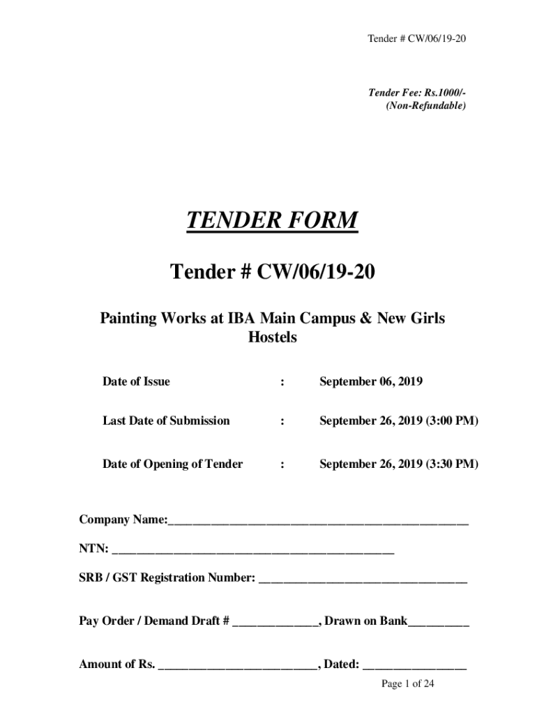 Fillable Online tenders iba edu Tender # CW/06/19-20 Fax Email Print ...