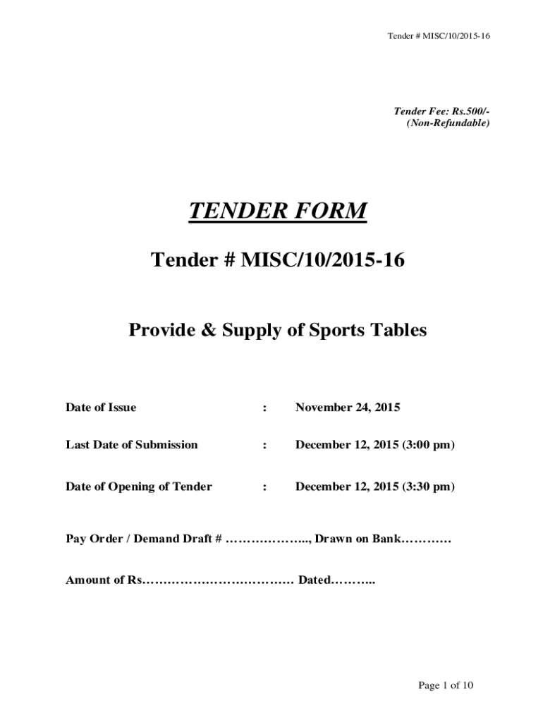 Fillable Online tenders iba edu Tender # MISC/10/15-16 Provide & Supply ...