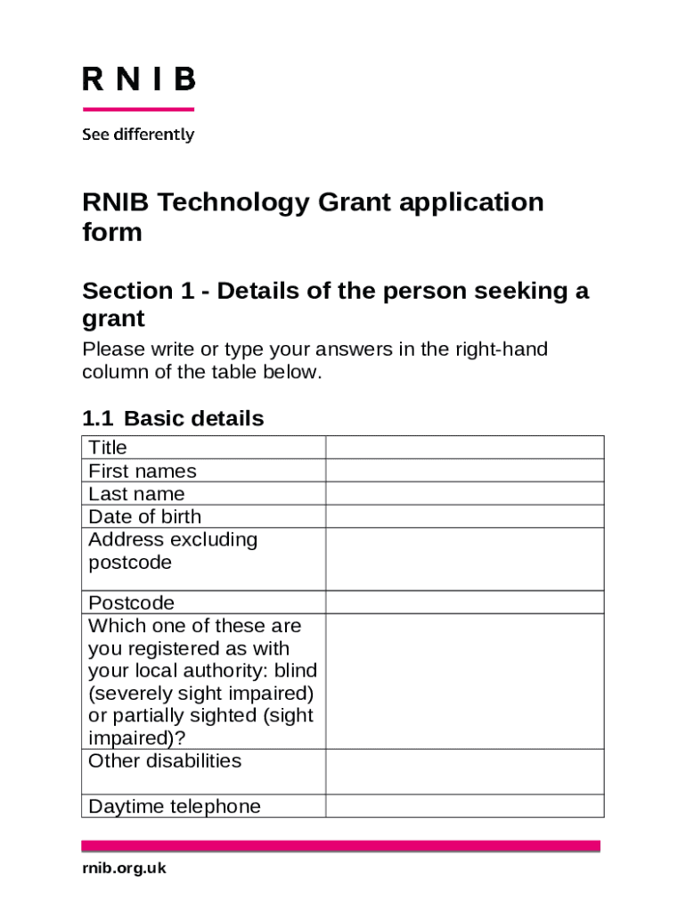 RNIB's Technology Grants Doc Template | pdfFiller