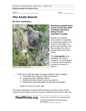 Fillable Online The Koala Search Passage and Question Sheet - 257289 ...