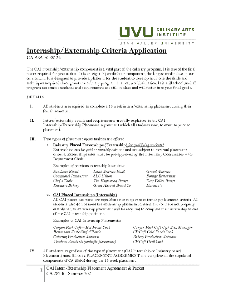 Fillable Online Application for Culinary Arts Externship ...