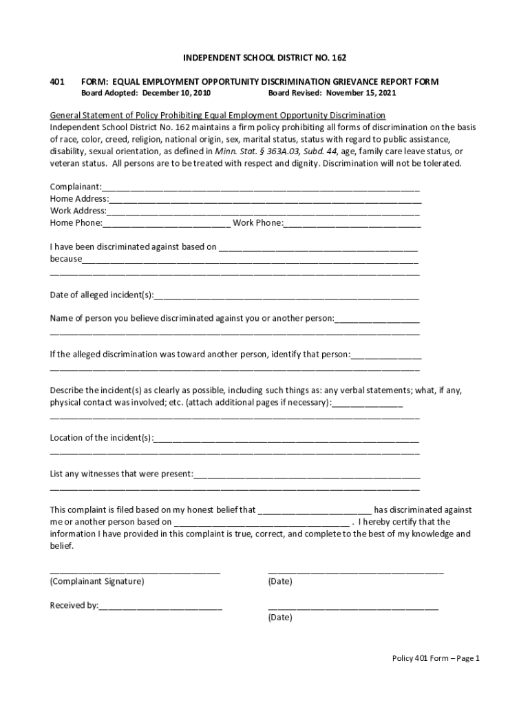 Fillable Online 401 form: equal employment opportunity discrimination ... Fax Email Print ...