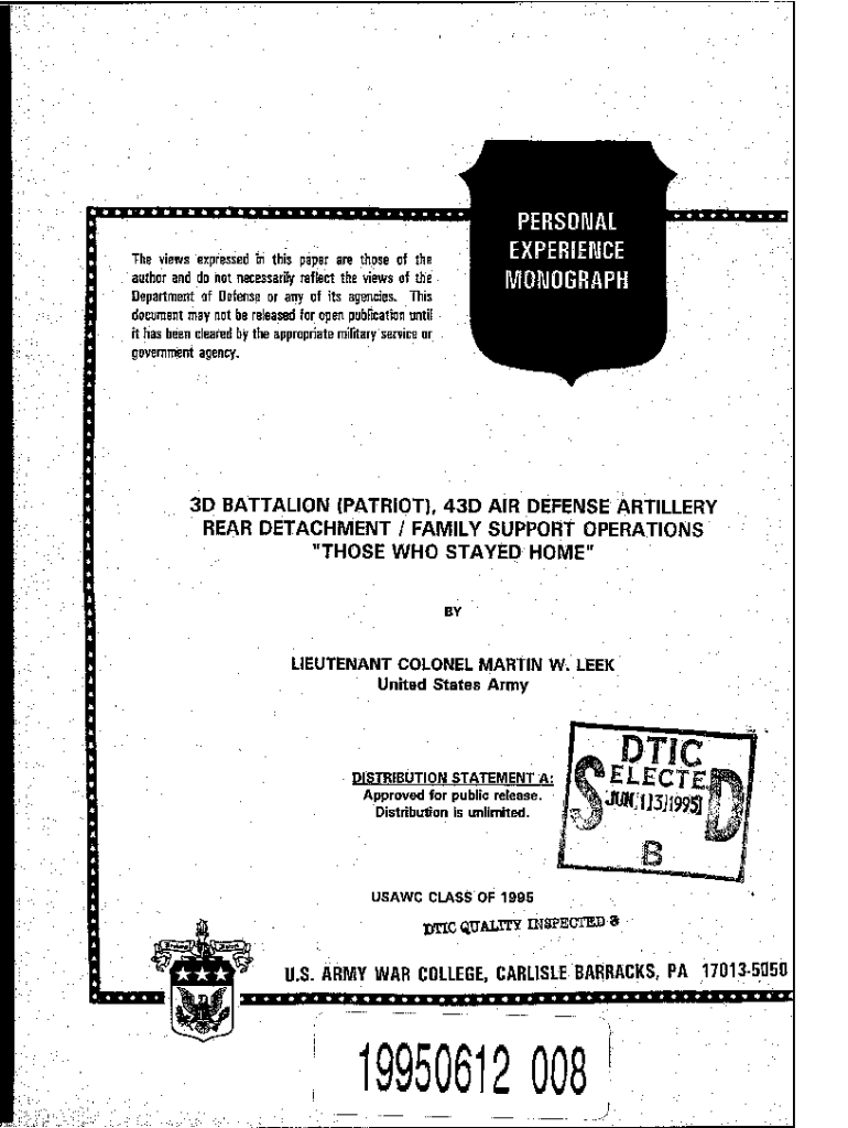 Fillable Online 3D Battalion (Patriot), 43D Air Defense Artillery Rear ...