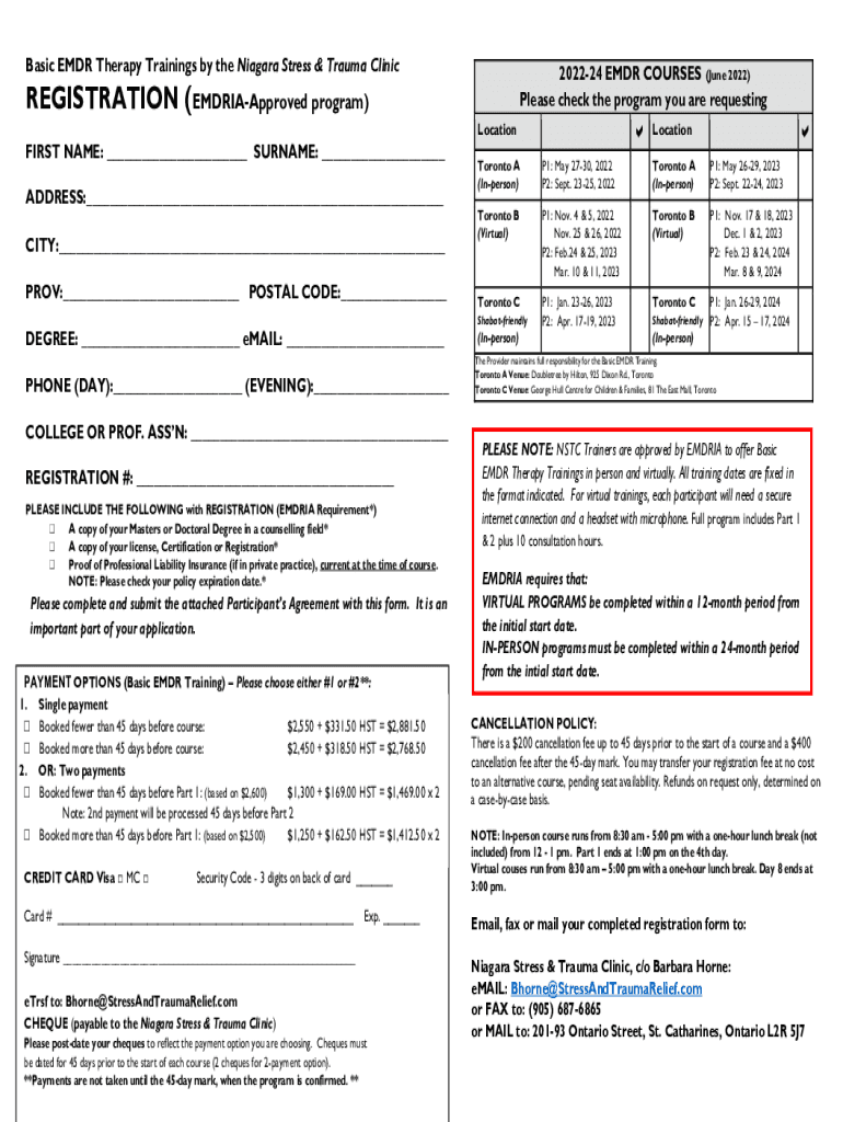 Fillable Online EMDR Registration Form Fax Email Print - pdfFiller