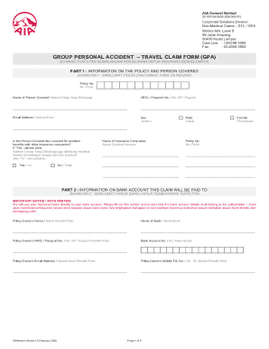 Fillable Online GROUP PERSONAL ACCIDENT TRAVEL CLAIM FORM ... Fax Email ...