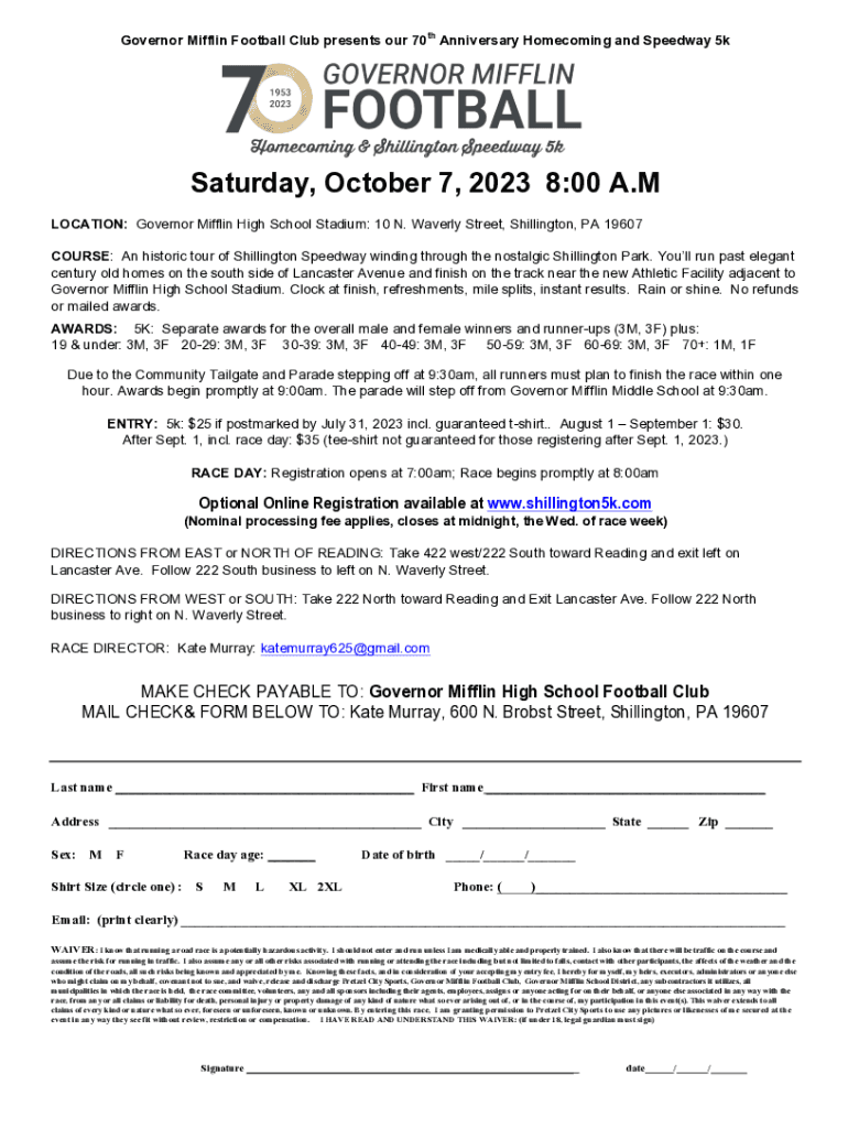 Fillable Online Governor Mifflin Football Club presents our 70 ...