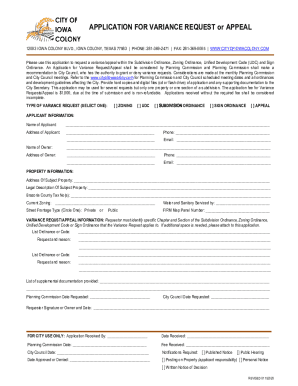 Fillable Online APPLICATION FOR VARIANCE REQUEST or APPEAL Fax Email ...
