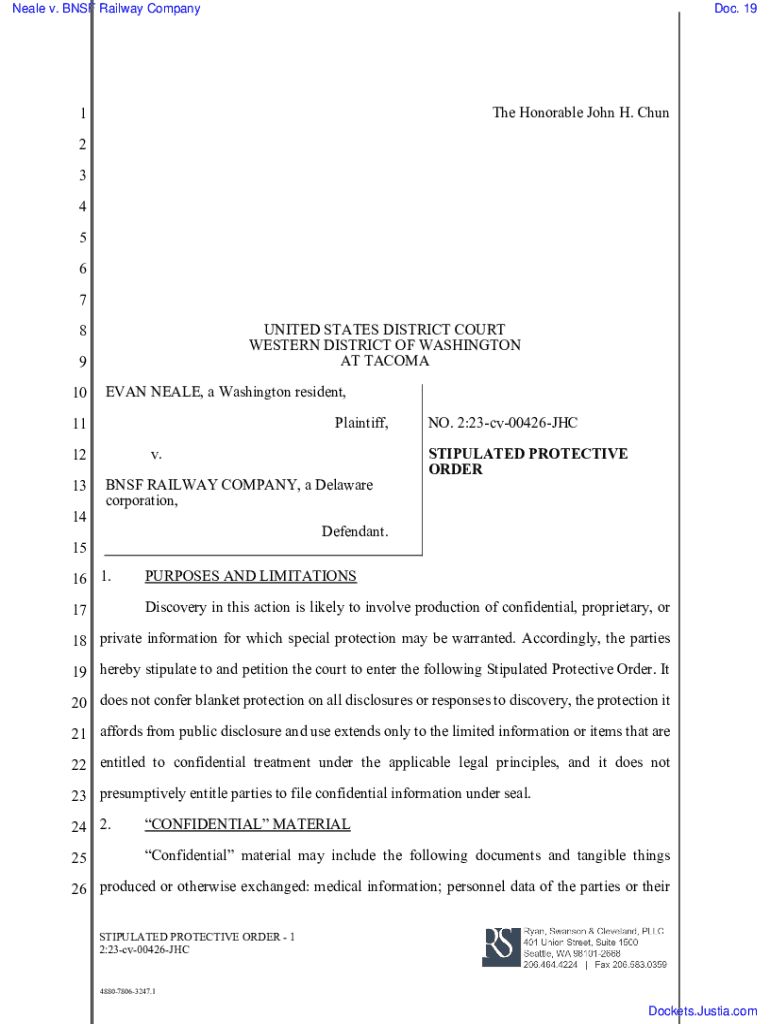 Fillable Online STIPULATED PROTECTIVE ORDER. Signed by Judge John H. Chun. (SB). 2 Fax Email ...