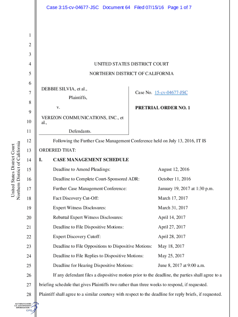 Fillable Online 1 JOINT MOTION TO AMEND SCHEDULING ORDER 1 2 3 ... Fax ...