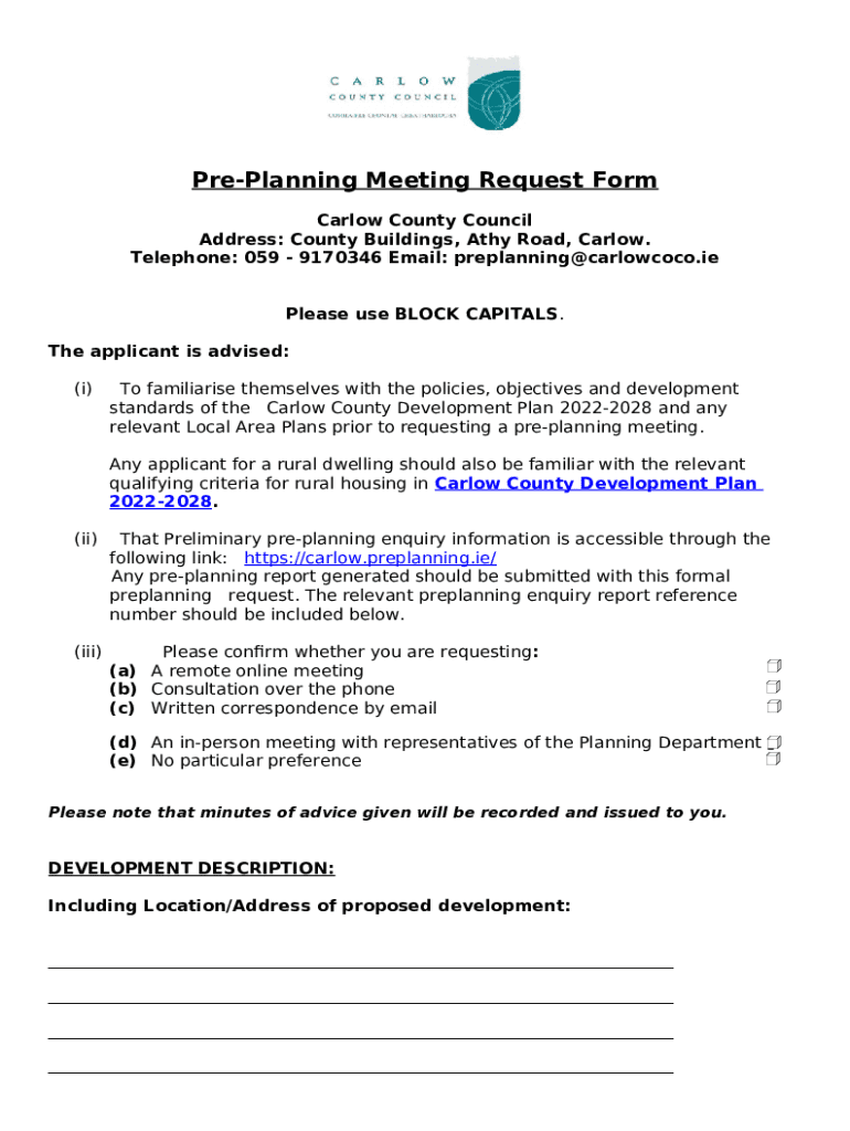 Carlow Pre-planning Enquiry System Doc Template | pdfFiller