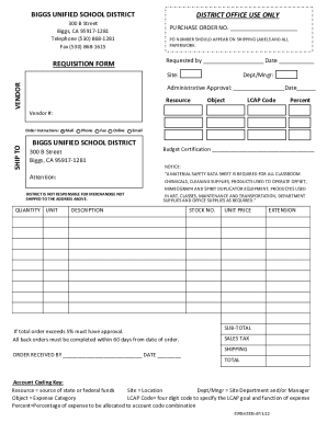 Fillable Online REQUISITION FORM BIGGS UNIFIED SCHOOL DISTRICT VEND ...