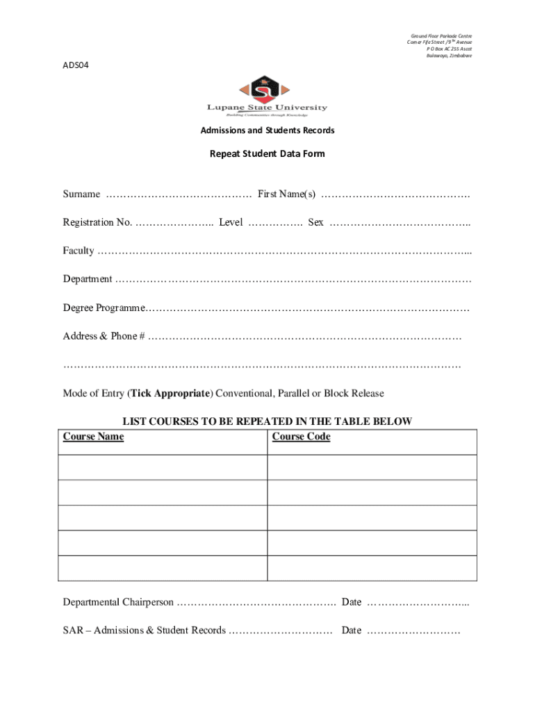 Fillable Online Degree Programme Amendment Form Registered Student ... Fax Email Print - pdfFiller