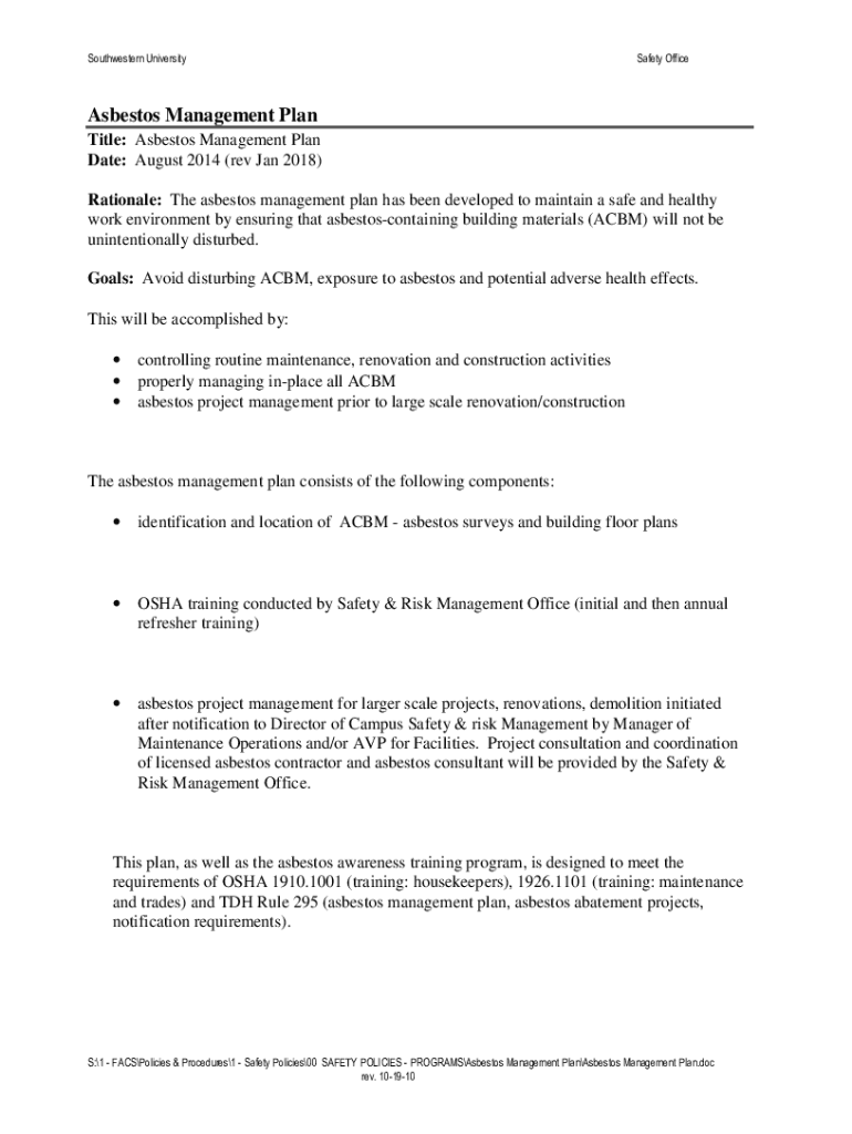 Asbestos Management Plan doc: Fill out & sign online | DocHub