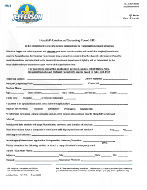 Fillable Online HH1 Hospital/Homebound Screening Form(HH 1) Fax Email ...