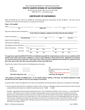 Fillable Online dlr sd CERTIFICATE OF EXPERIENCE - PUBLIC PRACTICE Fax ...