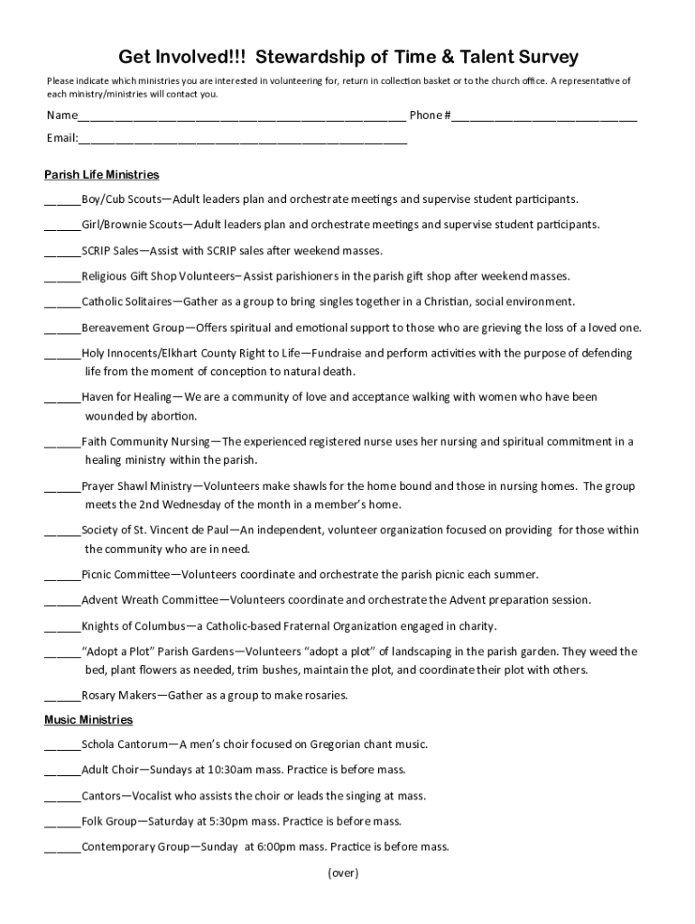 Fillable Online Stewarding Time & Talents: Creating a Vision for Your ...