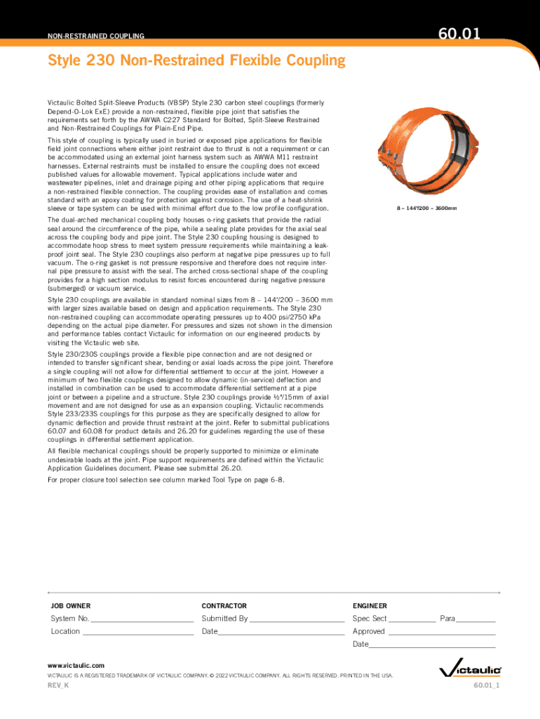 Fillable Online Style 234S Restrained Flexible Single-Gasket Coupling ...