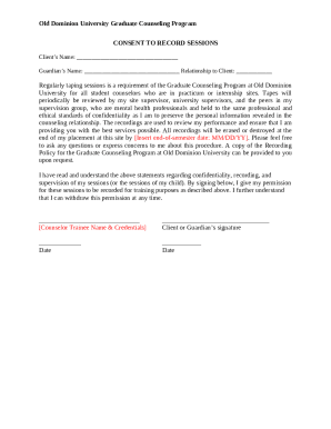 CONSENT TO RECORD SUPERVISION SESSIONS Doc Template | pdfFiller