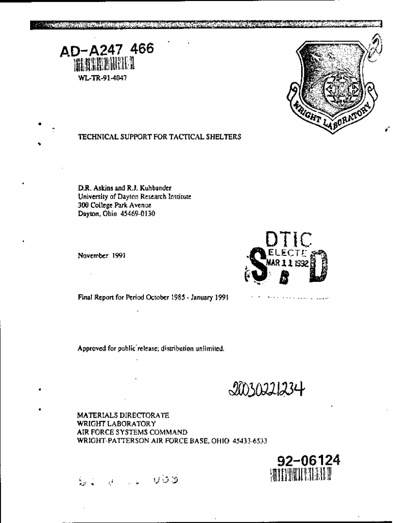 Fillable Online Technical Support for Tactical Shelters. A program was ...