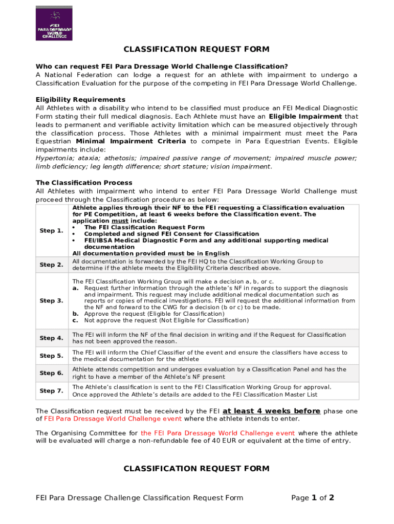 Classification Request for FEI Para Dressage ... - inside fei Doc Template | pdfFiller