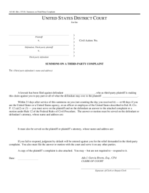 Fillable Online Civil Procedure Forms: Third-Party Summons Fax Email ...