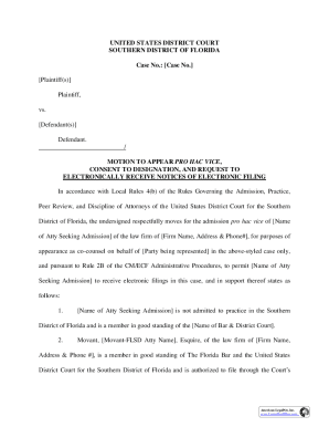 Fillable Online Pro Hac Vice Motion and Order (Sample) Fax Email Print ...