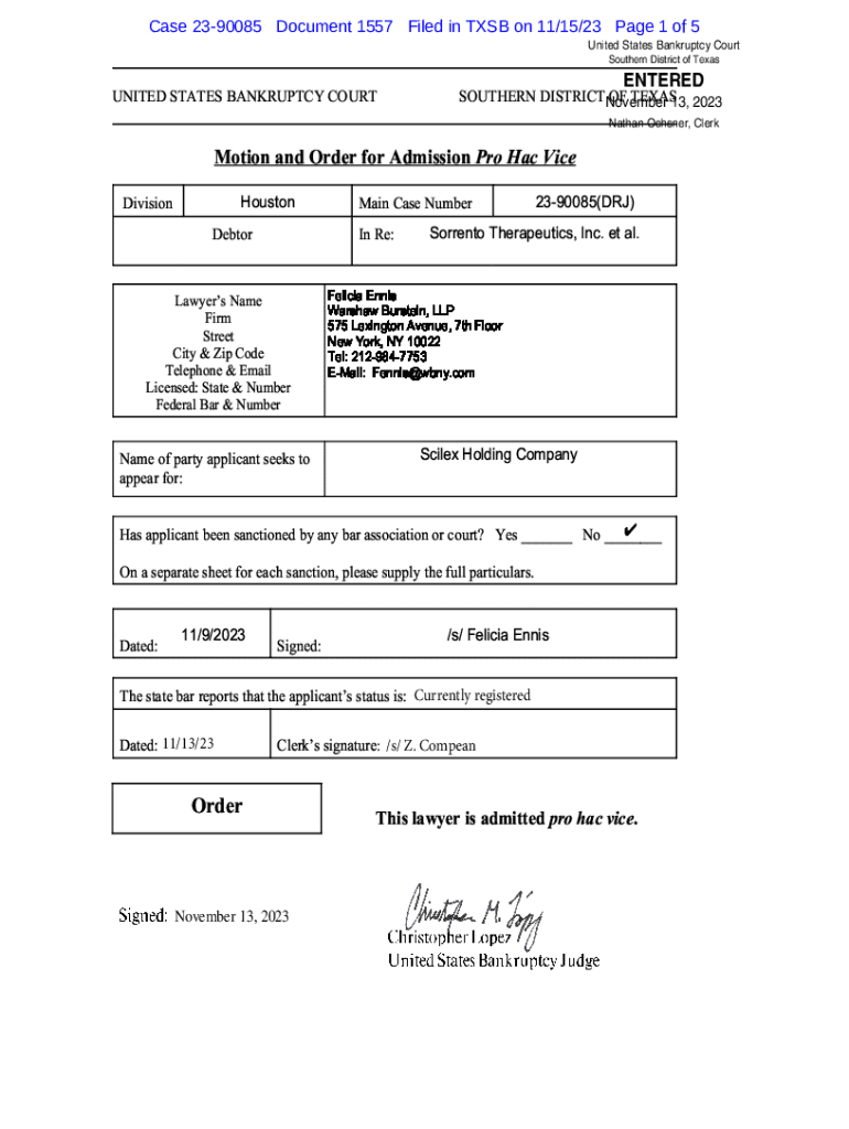 Fillable Online Case 23-90085 Document 1557 Filed in TXSB on 11/15/23 ...