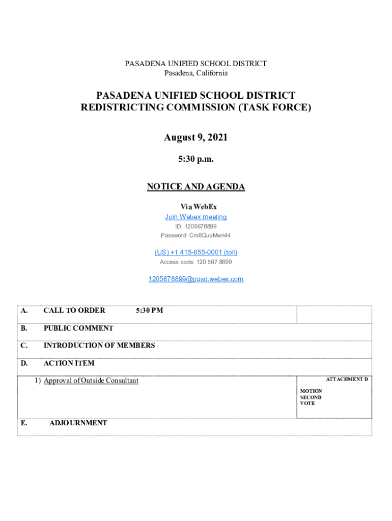 Fillable Online Pasadena Unified School District Redistricting Task ...