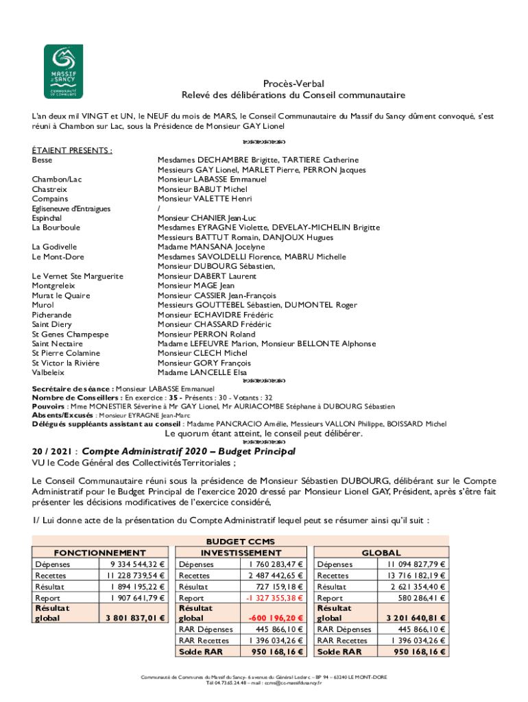 Remplissable En Ligne Relev des dlibrations du Conseil communautaire Fax Email Imprimer - pdfFiller