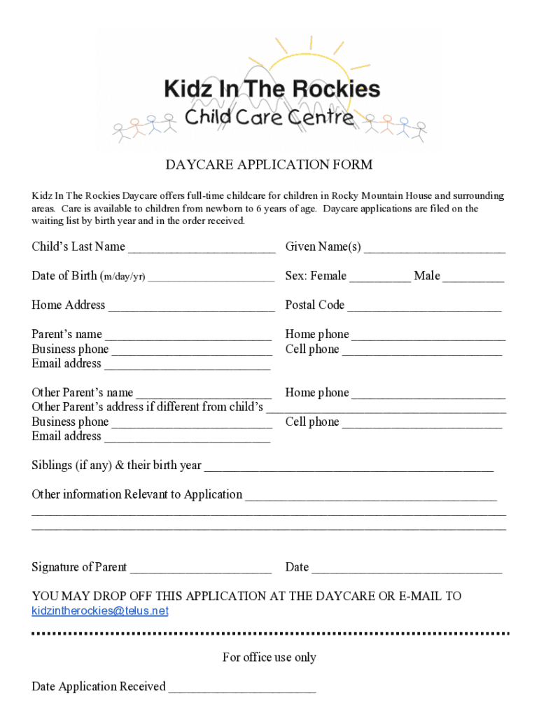 Fillable Online KITR Daycare Application Form Fax Email Print - pdfFiller