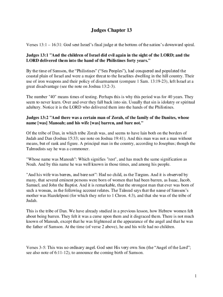 Fillable Online Judges 13:1 Commentaries: Now the sons of Israel again ...