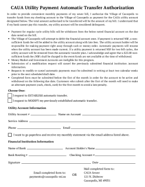 Fillable Online Automatic Water & Sewer Bill Payment Authorization Form ...