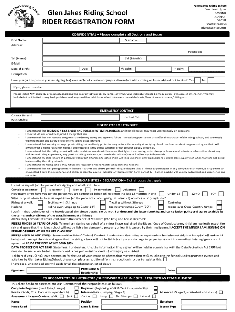 Fillable Online Rider Registration Form V2.3 - Nov 15.docx Fax Email ...