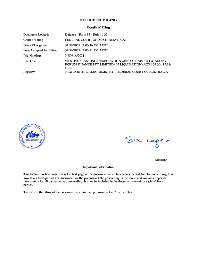 Fillable Online Defence - Form 33 - Rule 16 Fax Email Print - pdfFiller