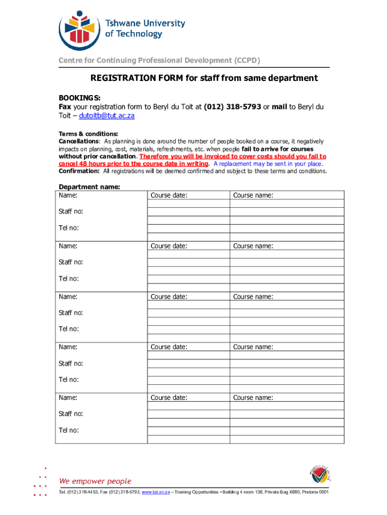 Fillable Online jupiter tut ac REGISTRATION FORM for staff from same ...