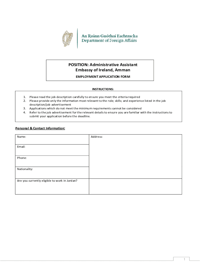 Fillable Online Sample Application Form V1 - Administrative Assistant ...