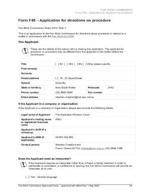 Fillable Online Fillable Online Form F48 -Application for directions on procedure ... Fax Email ...