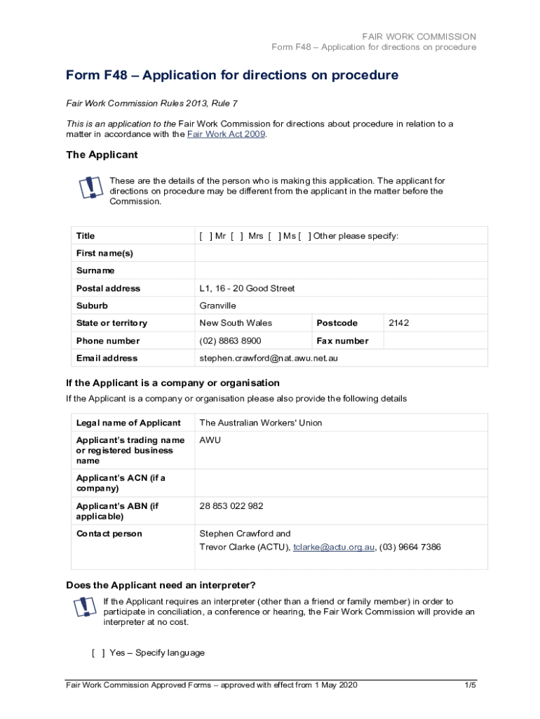 Fillable Online Fillable Online Form F48 -Application for directions on ...