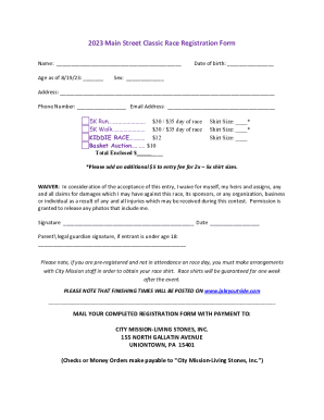 Fillable Online 2023 Main Street Classic Race Registration Form Fax ...