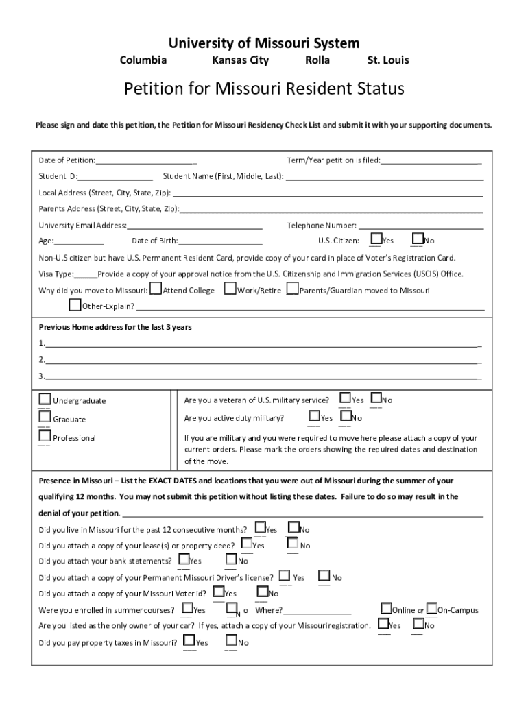 Fillable Online You must fill out completely the Petition for Missouri Resident Fax Email Print ...