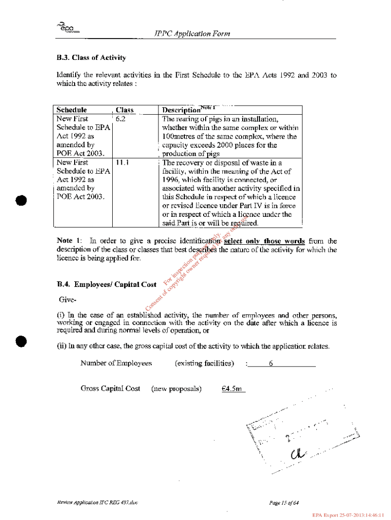 Fillable Online IPPC Application Form B.3. Class of Activity Identify ...