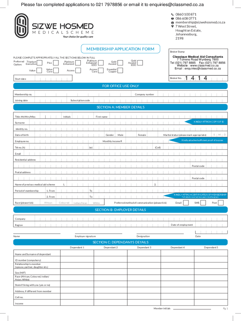 Fillable Online Sizwe Hosmed - Member Option Form 2024 Fax Email Print ...