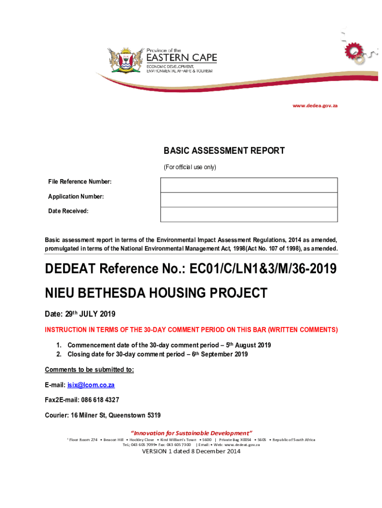 Fillable Online AMENDED DRAFT BASIC ASSESSMENT REPORT - SAHRIS Fax ...