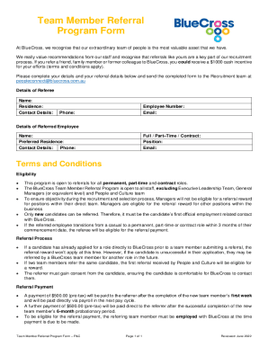 Fillable Online Team Member Referral Program Form - BlueCross Fax Email Print - pdfFiller