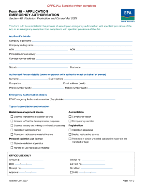 Fillable Online Emergency authorisation (Form 48). radiation health Fax ...