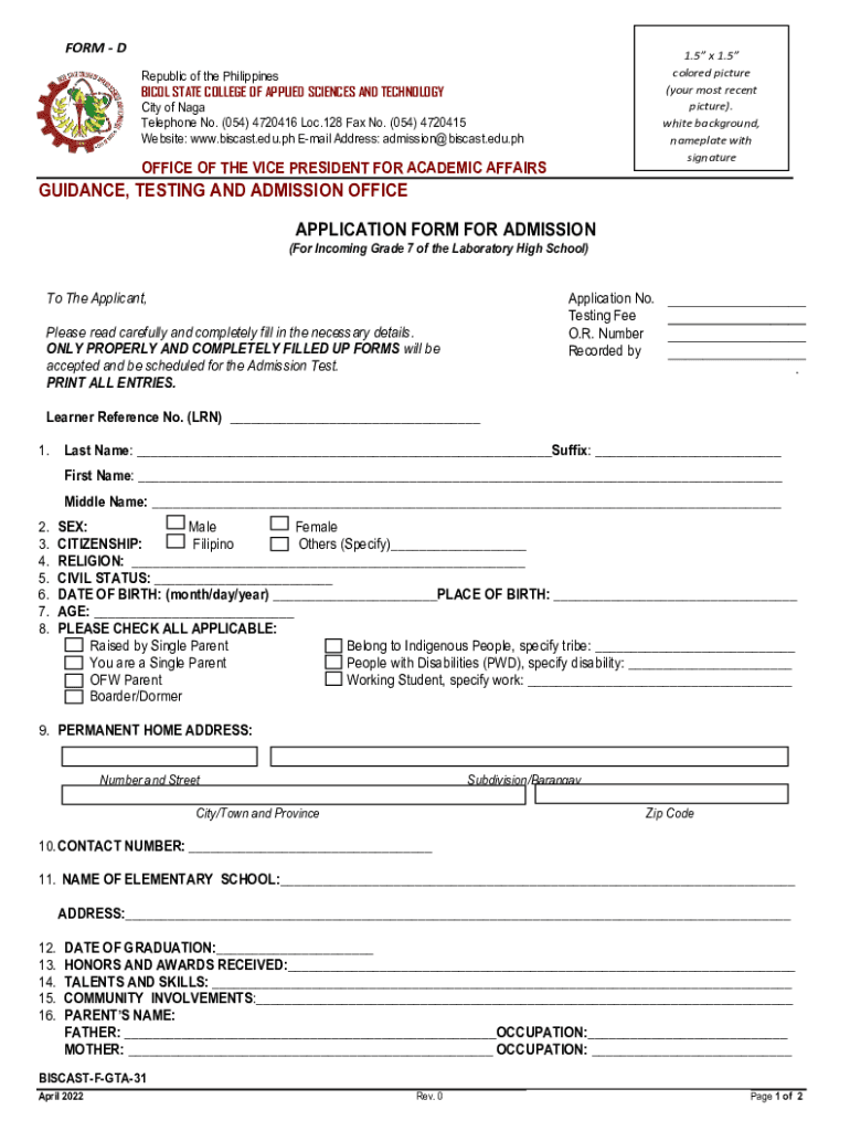 Fillable Online FORM-2-Rev.-2.pdf - FORM - B 1.5" x 1.5" colored picture Fax Email Print - pdfFiller