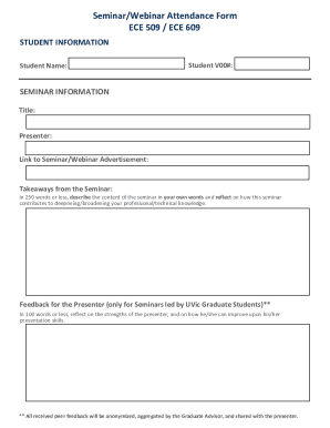 Fillable Online Seminar/Webinar Attendance Form ECE 509 / ECE 609 Fax ...