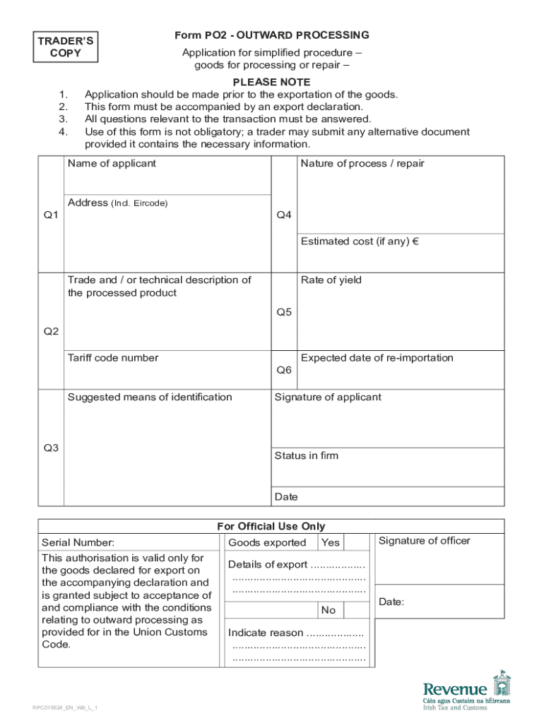Fillable Online Form PO2. Application for simplified procedure - goods ...