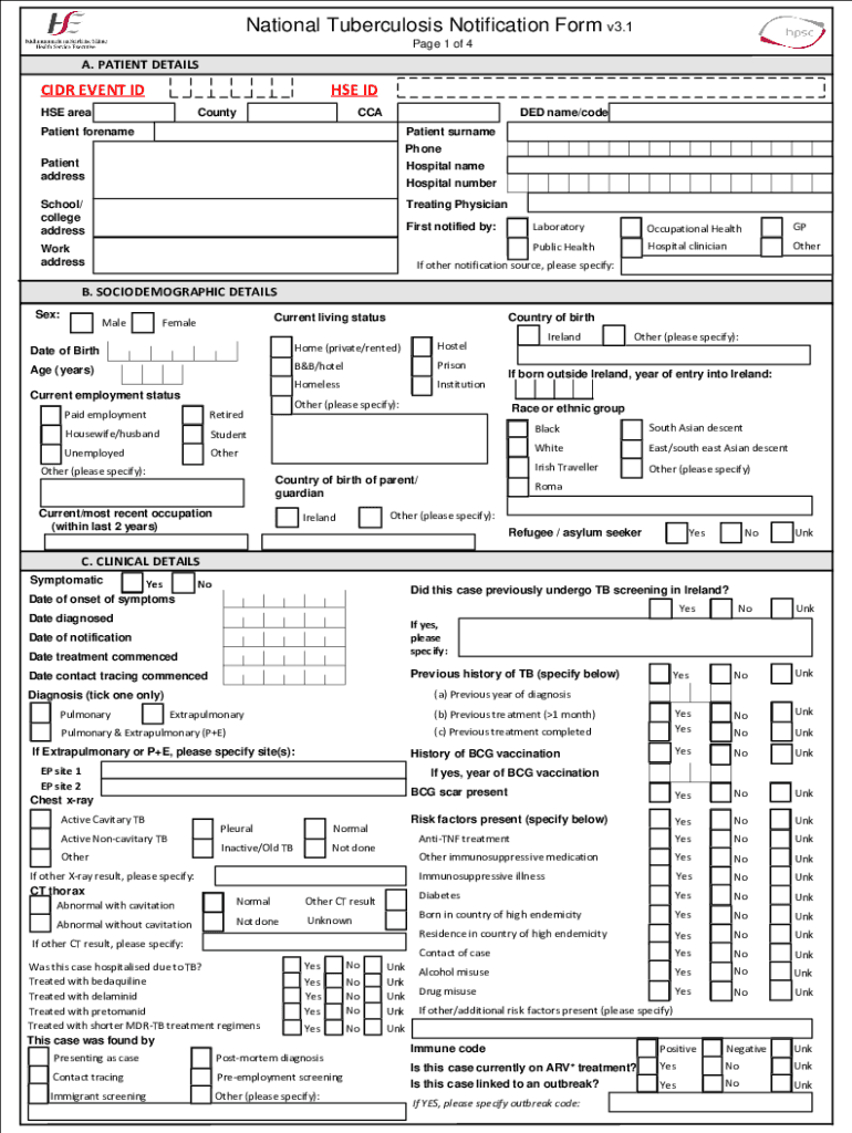 Fillable Online National tuberculosis surveillance form. TB Fax Email ...